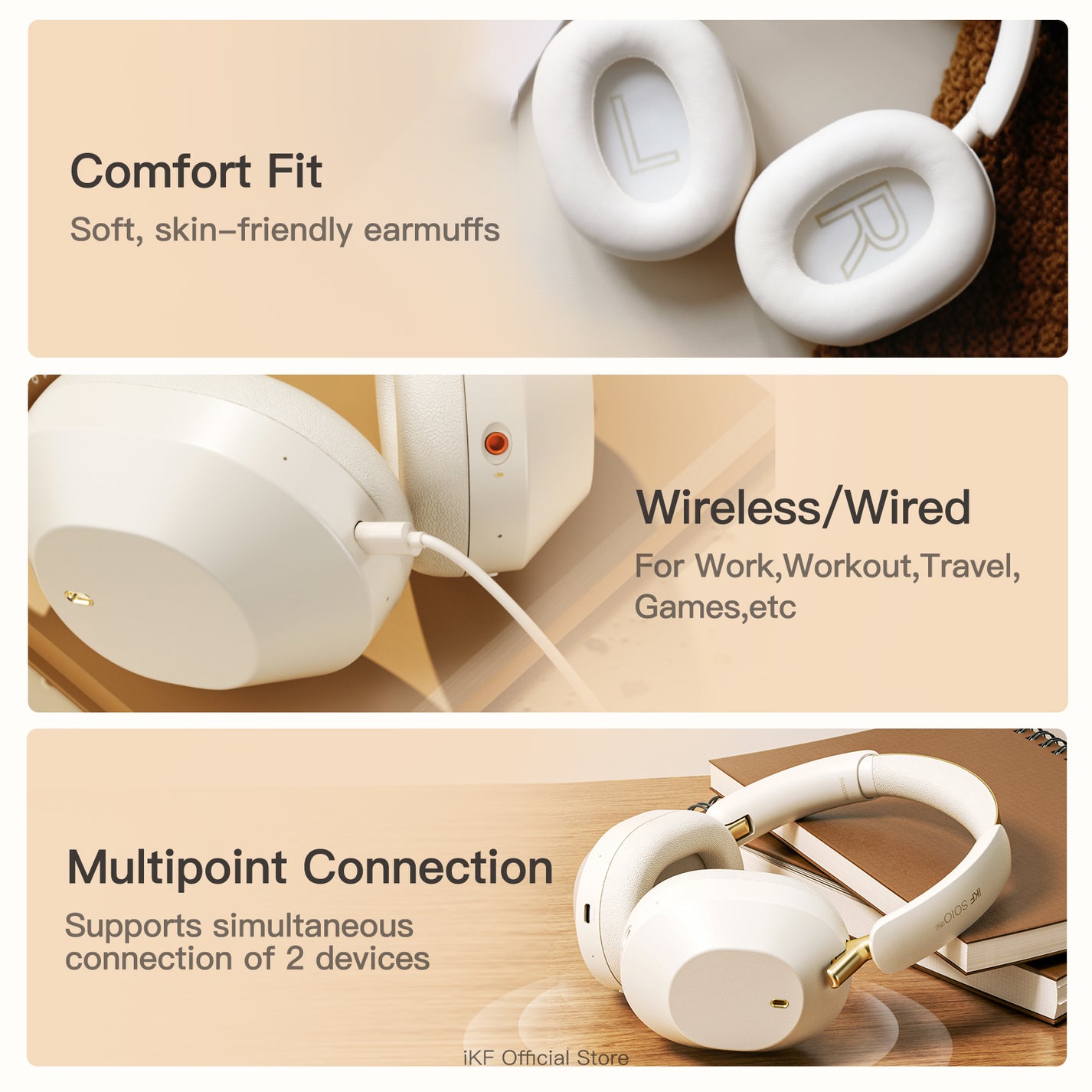 iKF Solo Pro Wireless Bluetooth Headphones with Advanced Adaptive ANC ...